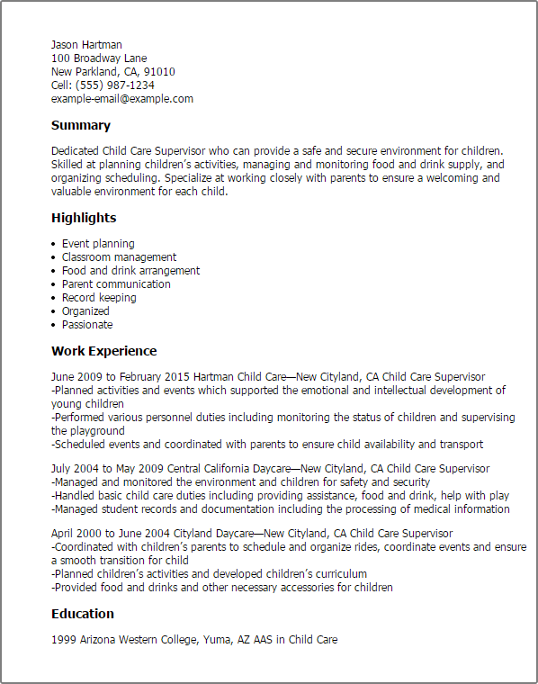 Professional Child Care Supervisor Templates To Showcase Your Talent