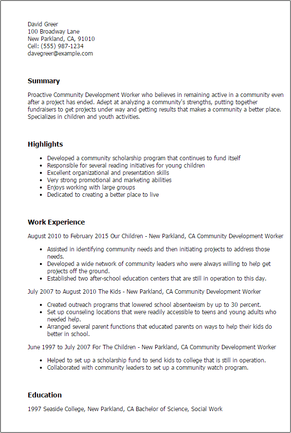 Community Development Worker Resume Examples 2025 