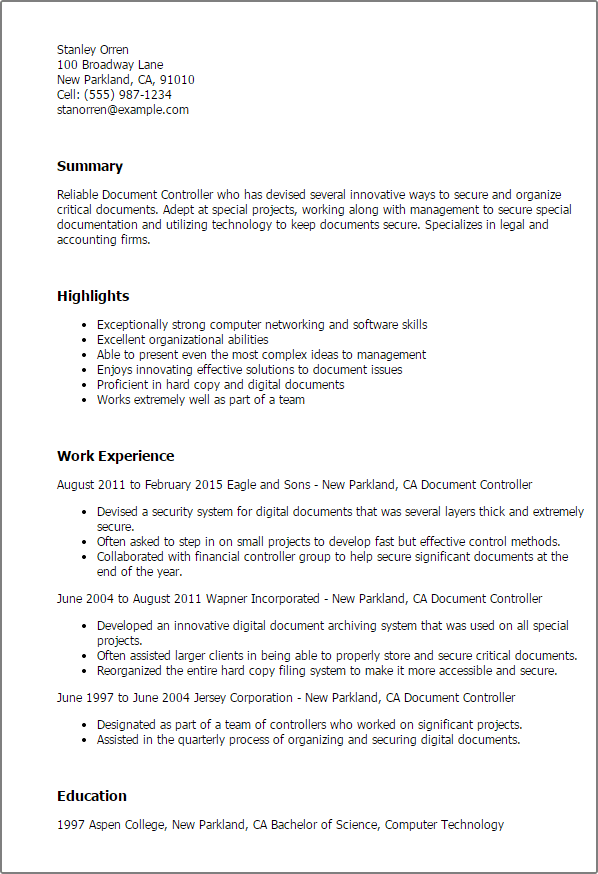 Cv For Document Controller Document Controller Resume Exampl Cv For Document Controller Document Controller Resume Exampl