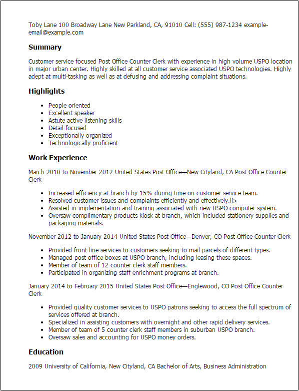 Summary Of Accomplishments For Post Office Job Examples Job Retro
