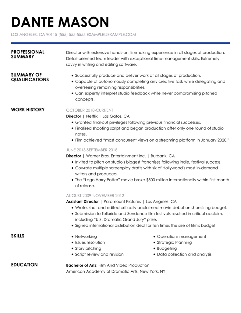 Film Director Resume Example – Free to Try Today