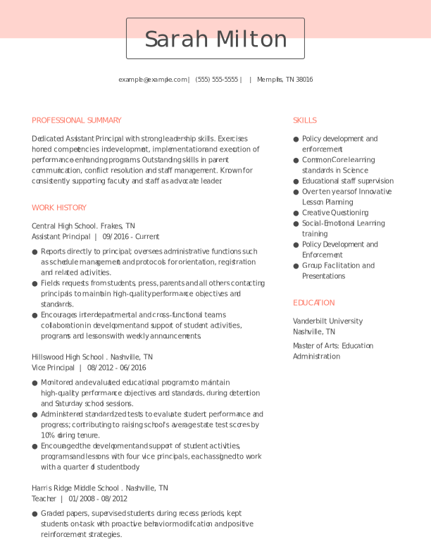 Assistant Principal Resume Example + Useful Tips