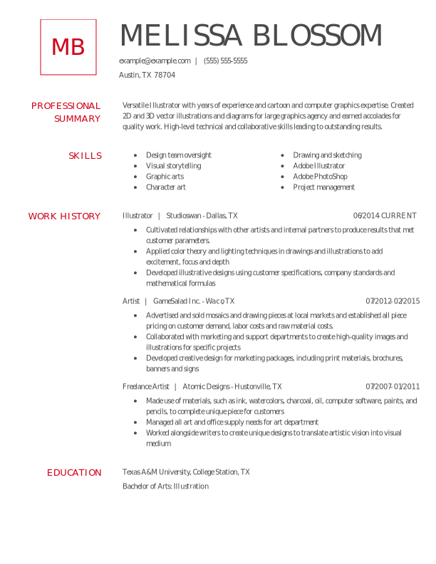 Arts Illustrator Resume Examples for 2025: Templates & Tips