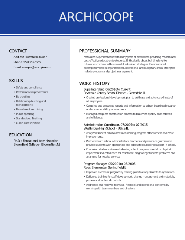 Best Superintendent Resume Example | MyPerfectResume