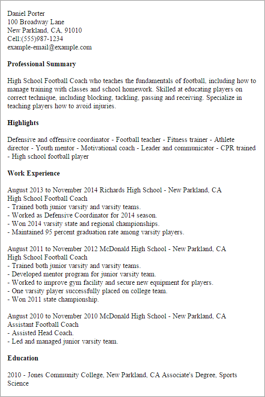 Football Coach Resume Doc Nathan