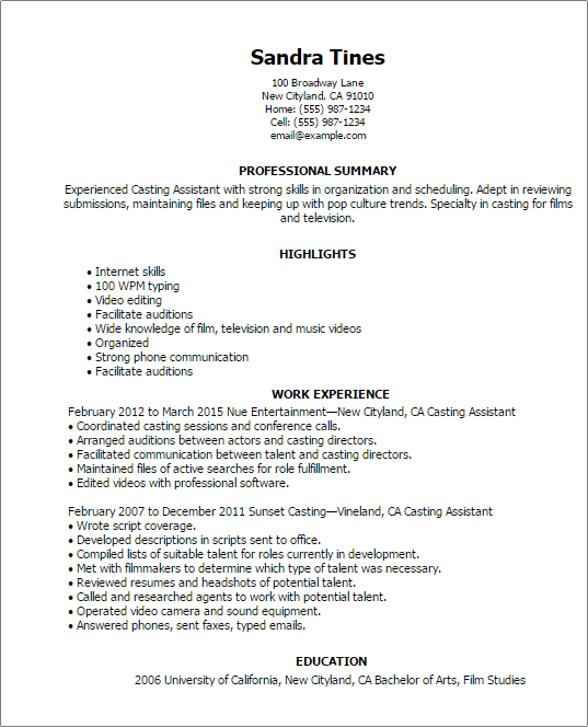 #1 Casting Assistant Resume Example: Try Them Now