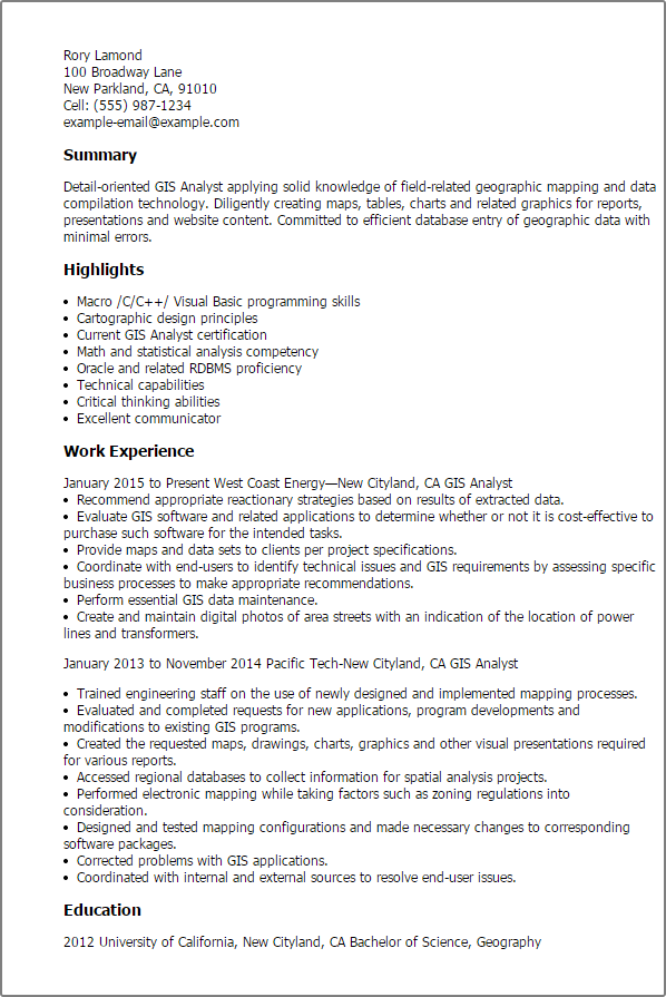Professional Gis Analyst Resume Example | MyPerfectResume Professional Gis Analyst Resume Example | MyPerfectResume