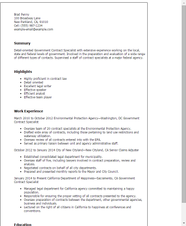 Government Contract Specialist Resume Example