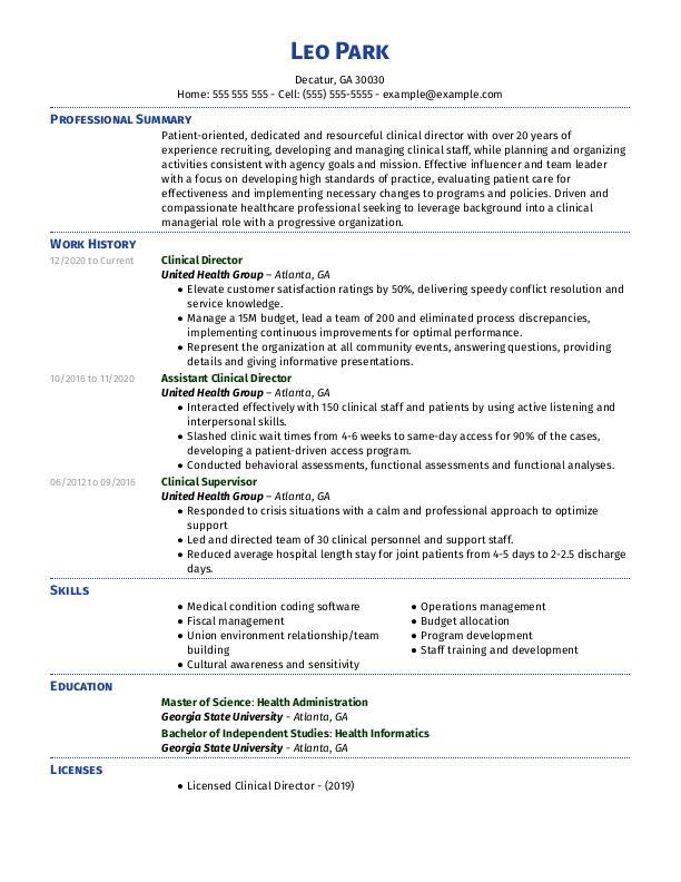 Professional Clinical Director Resume Example | MyPerfectResume