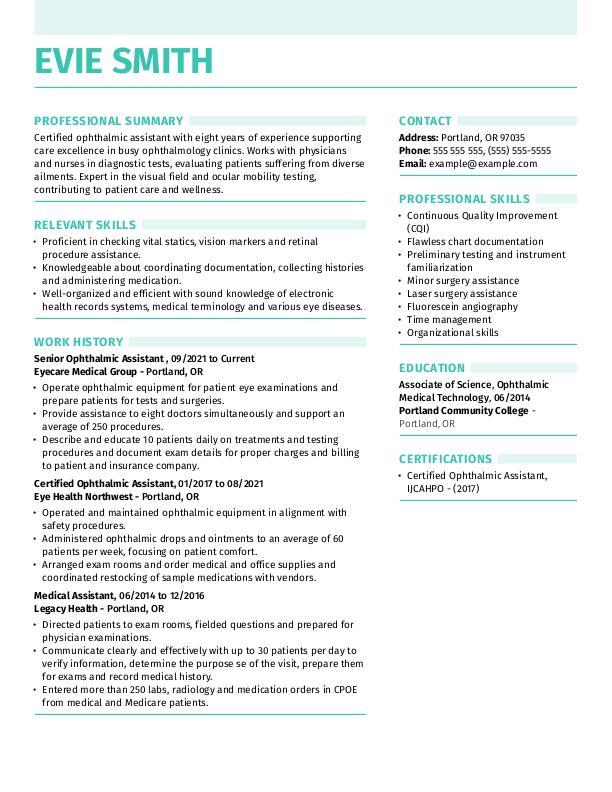 Ophthalmic Assistant Resume Example | MyPerfectResume