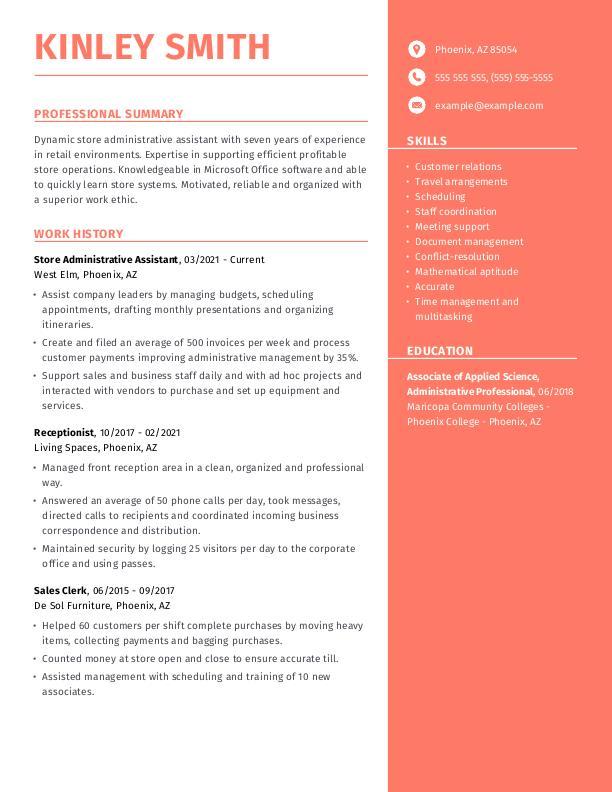 Store Administrative Asst. Resume Examples | MyPerfectResume