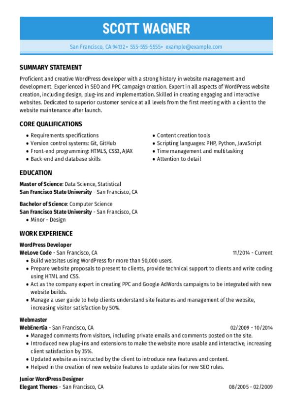 Web Development Wordpress Developer Resume Examples for 2025: Templates ...