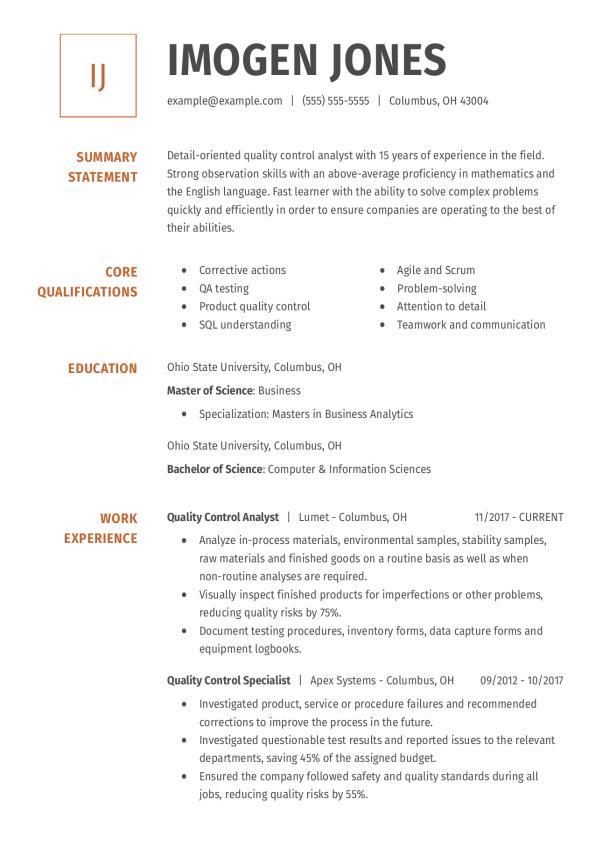 Quality Control Analyst Resume Examples for 2025: Templates & Tips