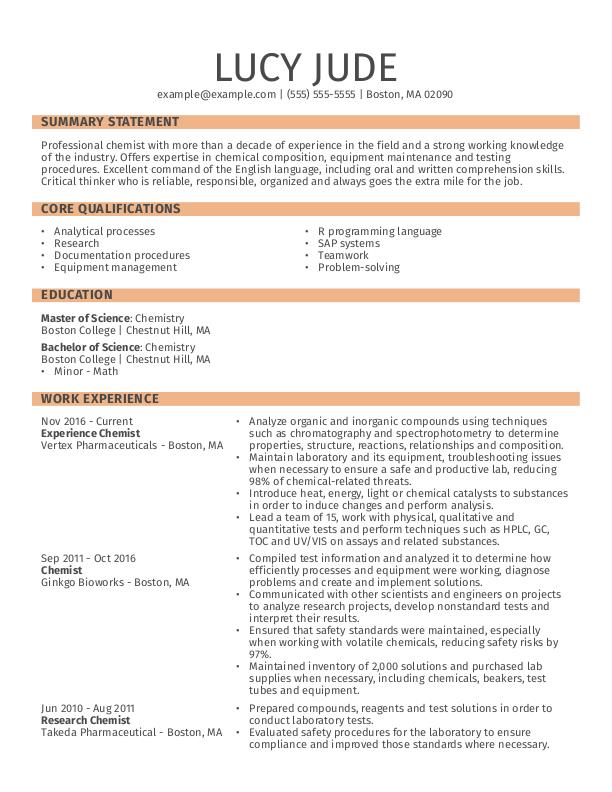 Chemistry Chemist Resume Examples for 2025: Templates & Tips