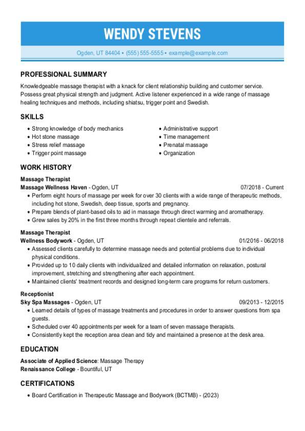 Physical Therapy Massage Therapist Resume Examples for 2024: Templates ...