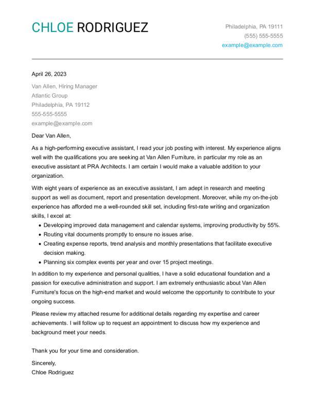 Executive Assistant Cover Letter + Tips & Examples
