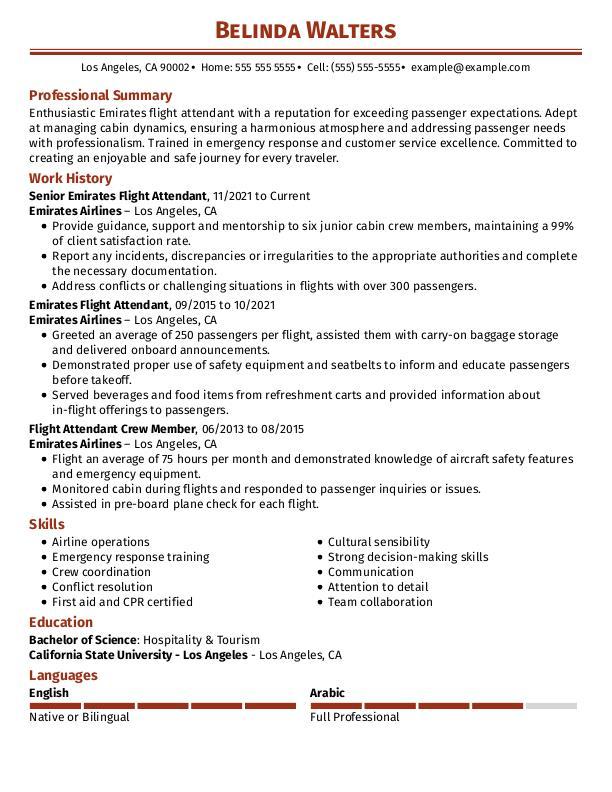Emirates Flight Attendant Resume Examples & Templates [2025]
