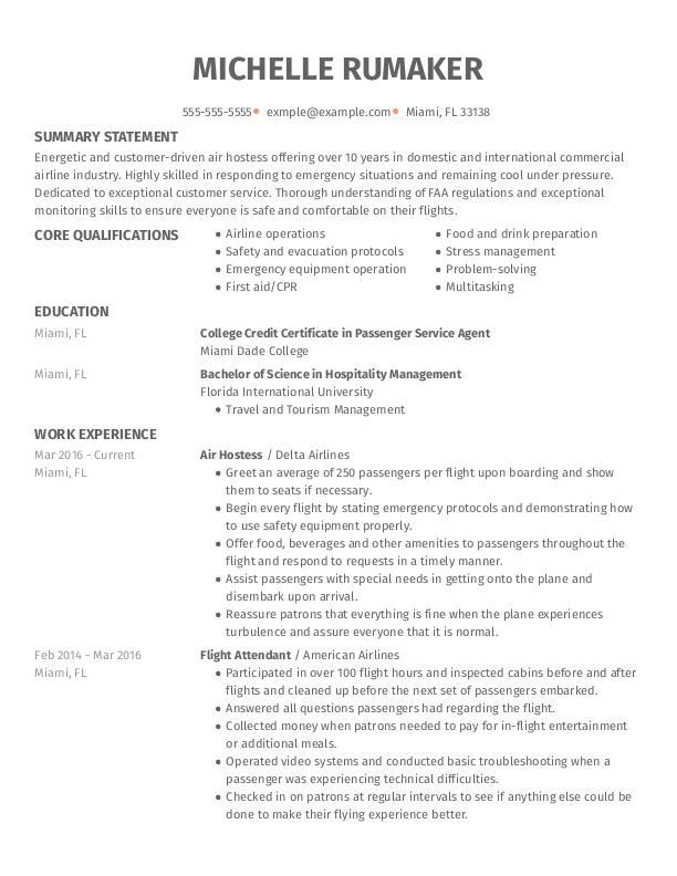 Air Hostess Resume Examples Templates 2025 