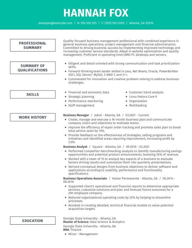 Business Management Resume Examples & Templates [2025]