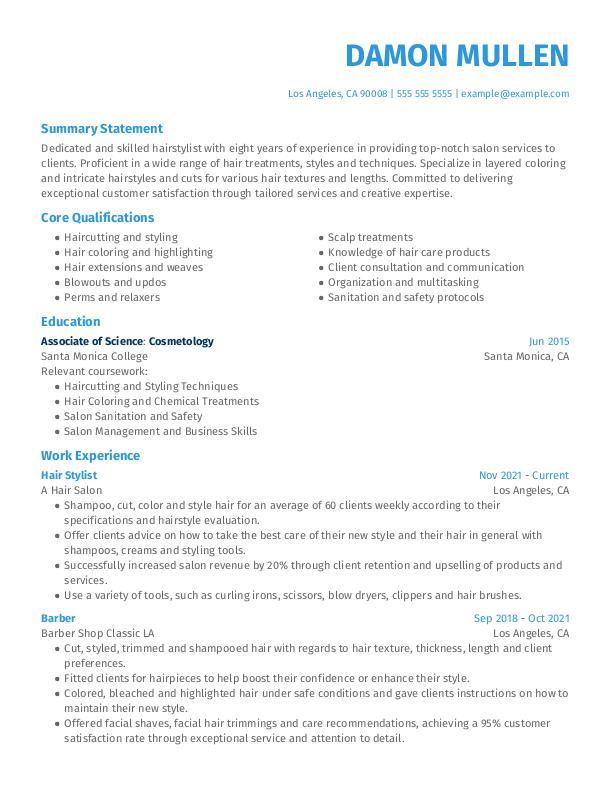 Hair Stylist Resume Samples 3 Successful Salon Stylist Resume Examples