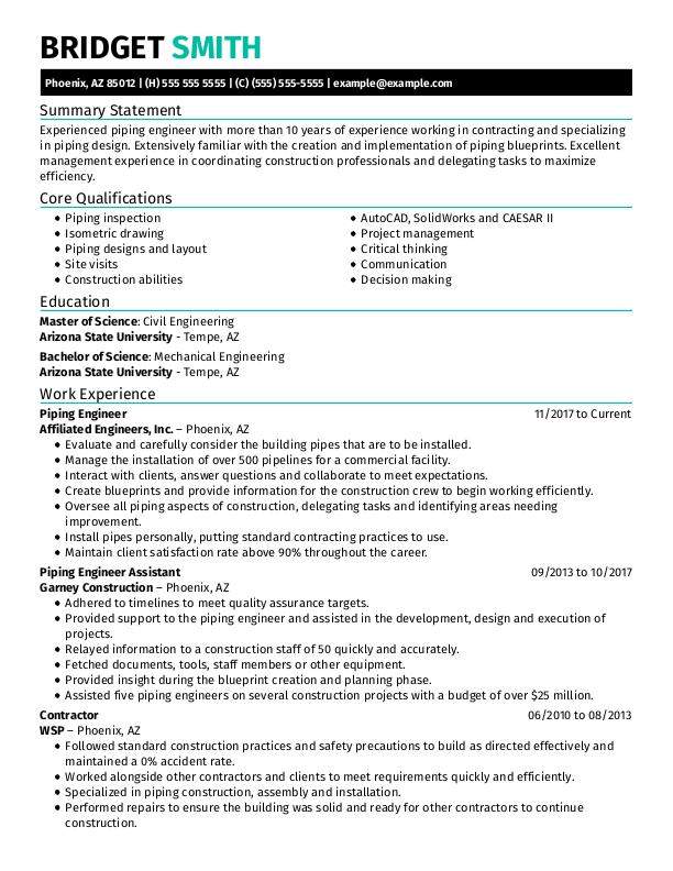 Piping Engineer Resume Examples & Templates [2025]