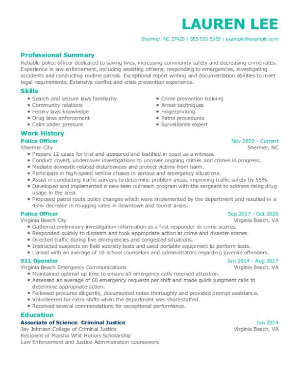 Police Officer Profile Template Free Police Officer Cover Letter