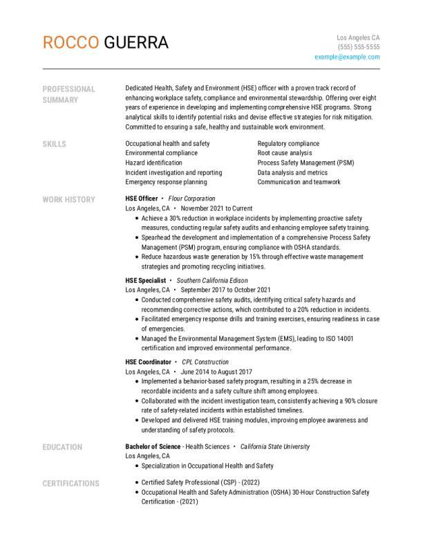 Hse Officer Sample Resume Entry Level Safety Manager Resume Examples