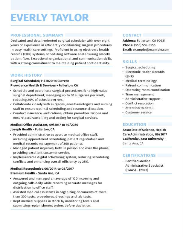 Surgery Scheduler Resume Examples & Templates [2025]