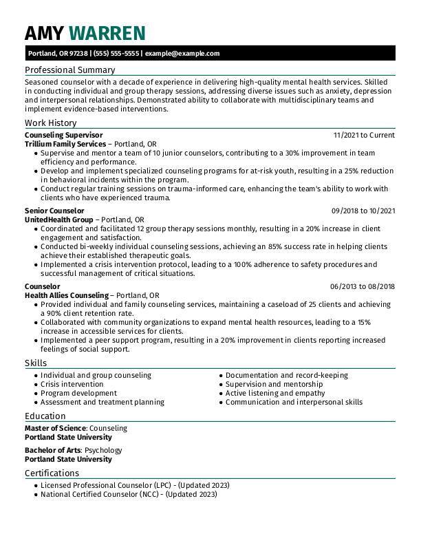 Social Services Counselor Resume Examples for 2024: Templates & Tips