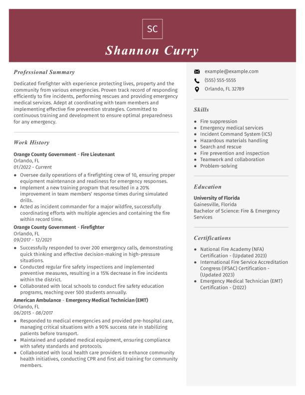 Fire Fighting Firefighter Resume Examples for 2025: Templates & Tips