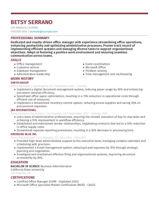 Office Manager Resume Examples & Templates