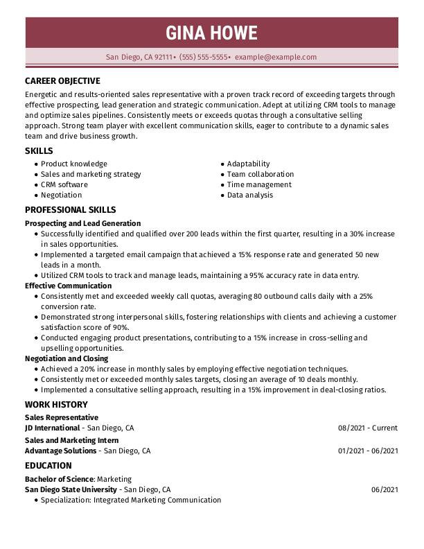 Resume Objective Sales