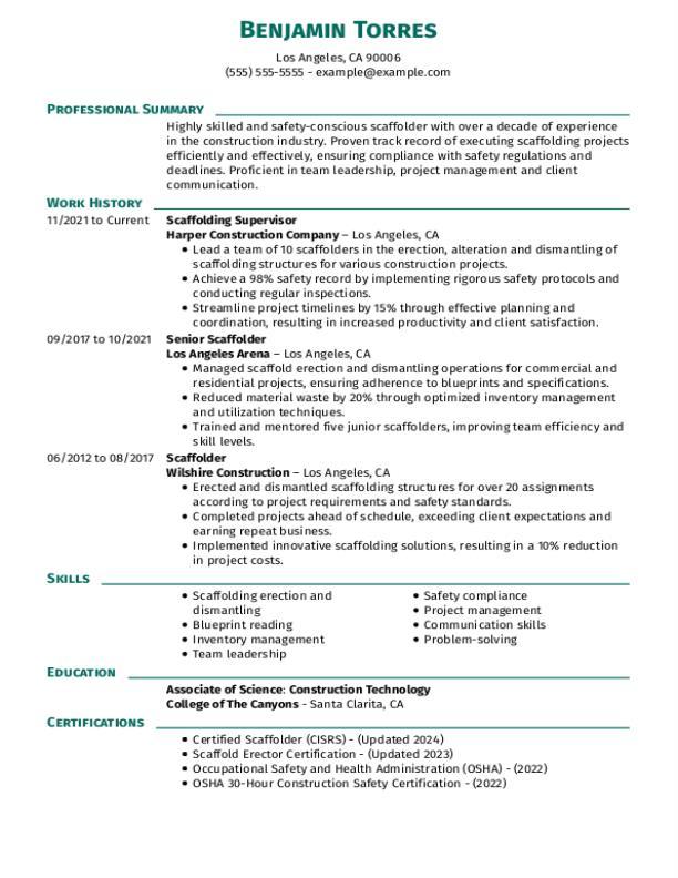 Scaffolder Resume Examples & Templates [2025]