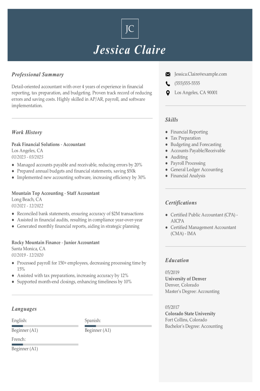 Accounting Skills Resume 2 Management Accountant CV Examples + Guide