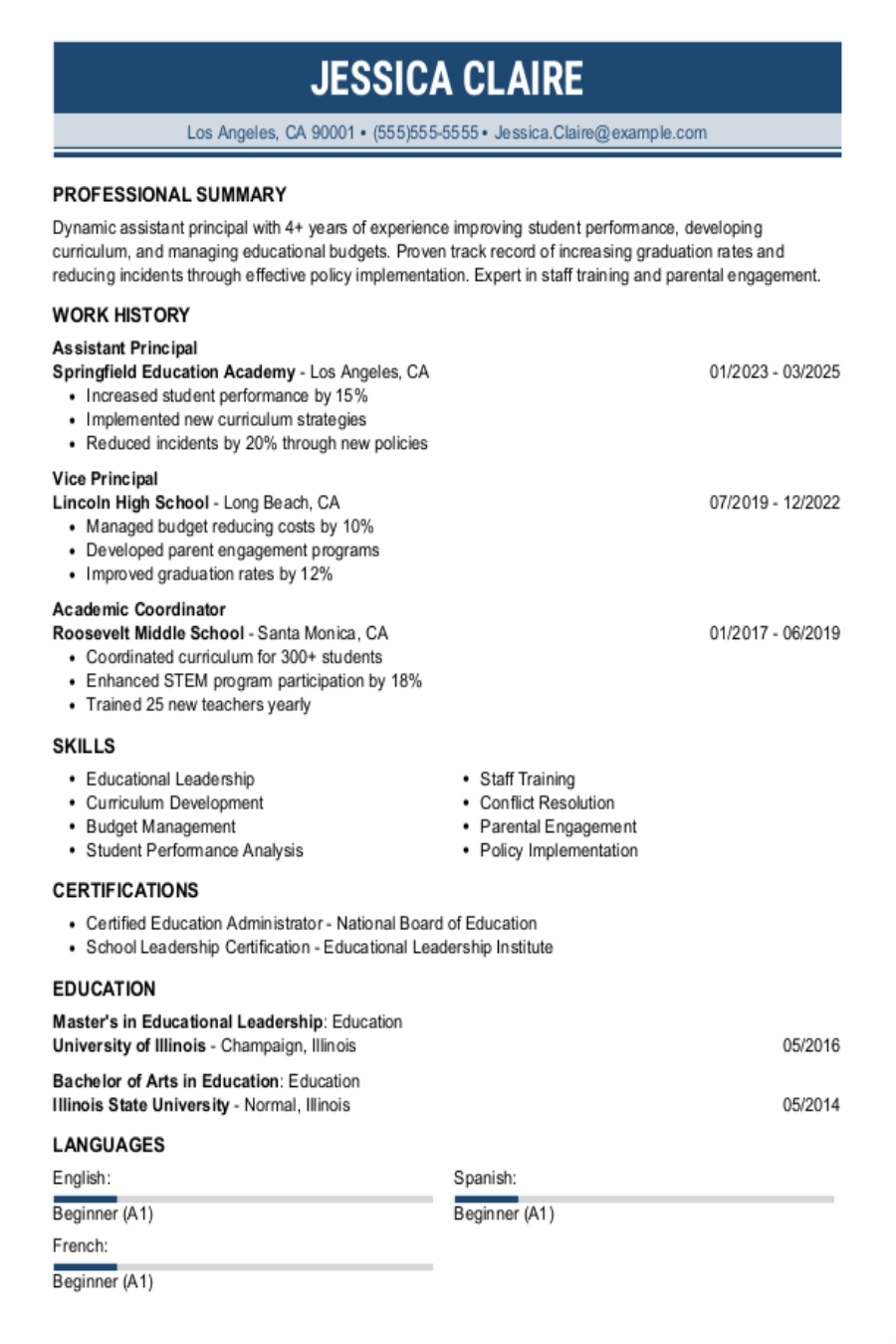 Assistant Principal Resume Examples & Templates