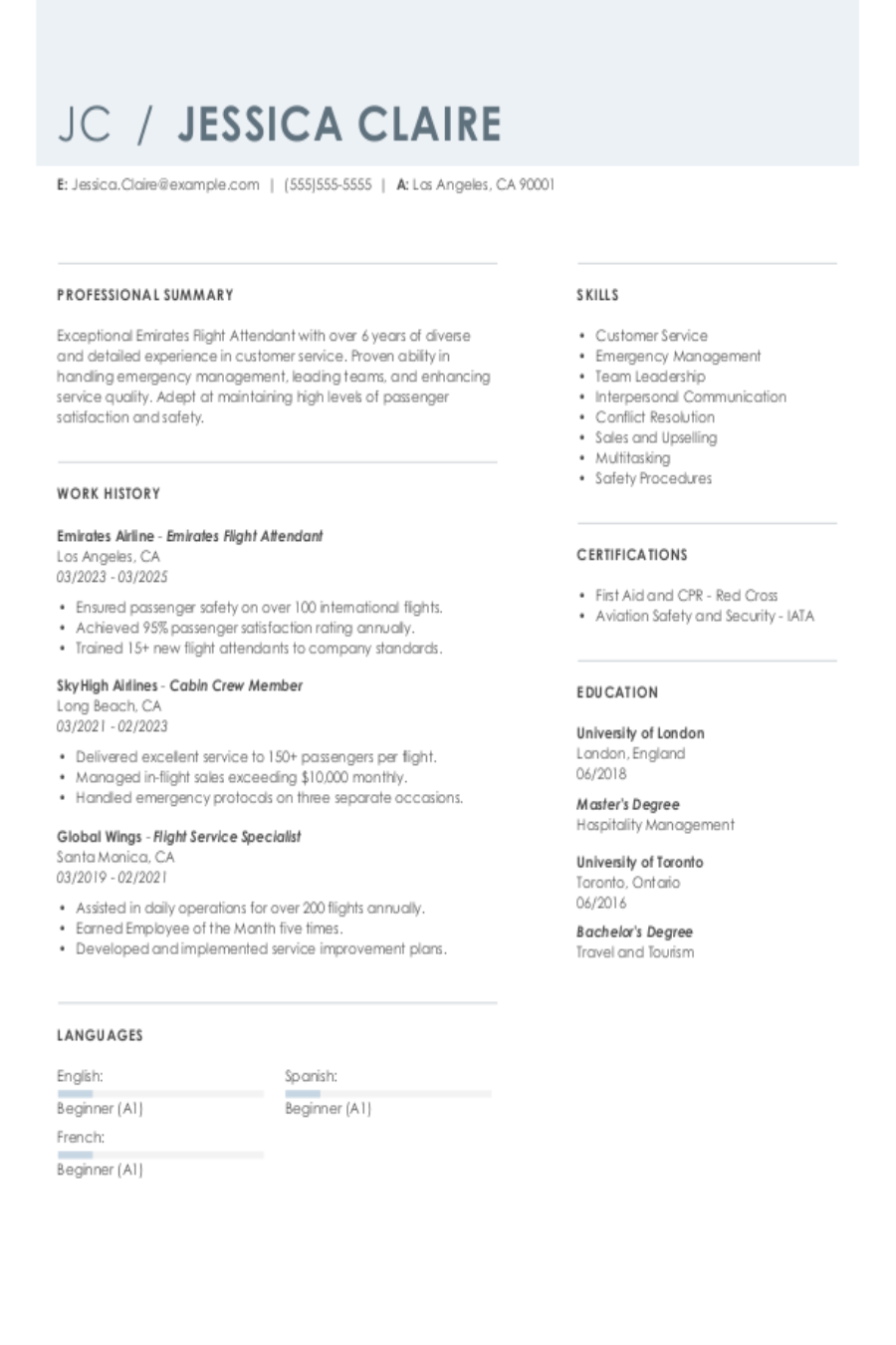 Emirates Flight Attendant Resume Examples & Templates (2025)