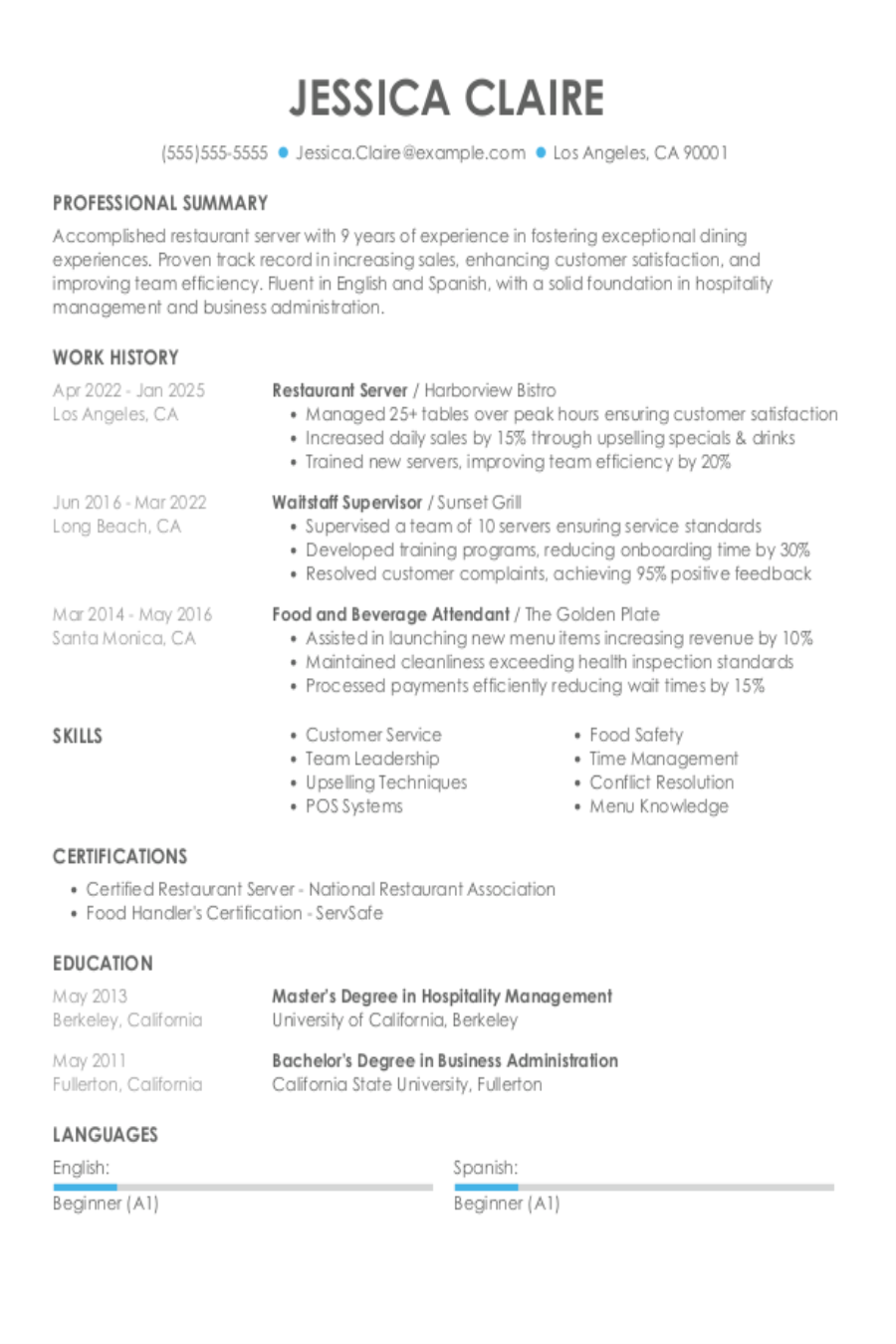 Restaurant Server Resume Examples & Templates