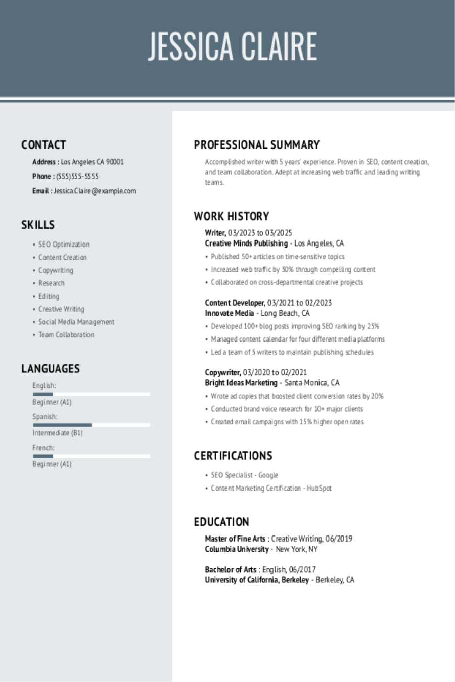 Writer Resume Examples & Templates (2025)
