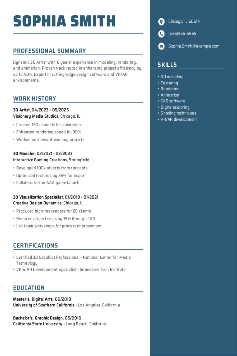 3D Artist Resume Examples & Templates