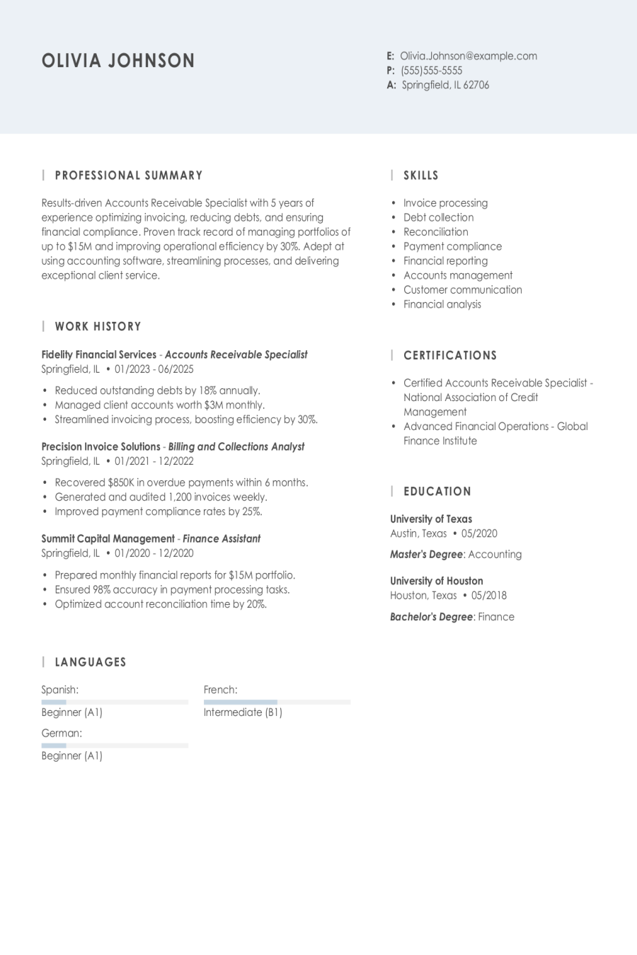 Accounts Receivable Resume Examples & Templates