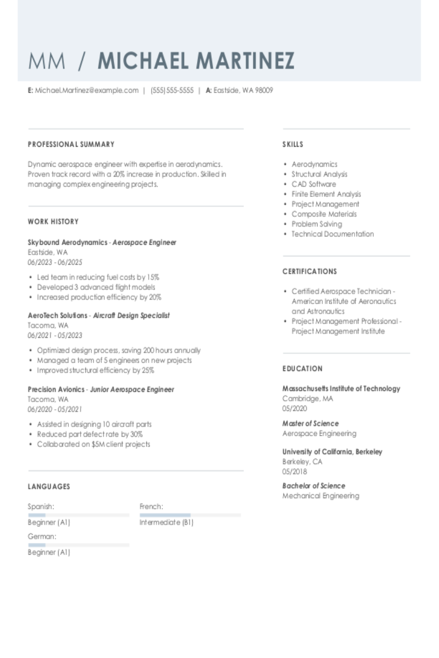 Aerospace Engineer Resume Examples & Templates