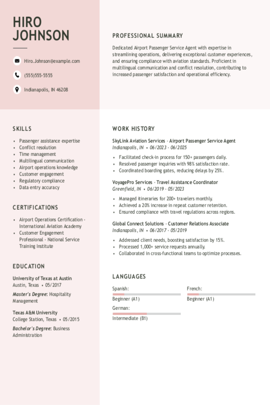 Airport Passenger Service Agent Resume Examples & Templates