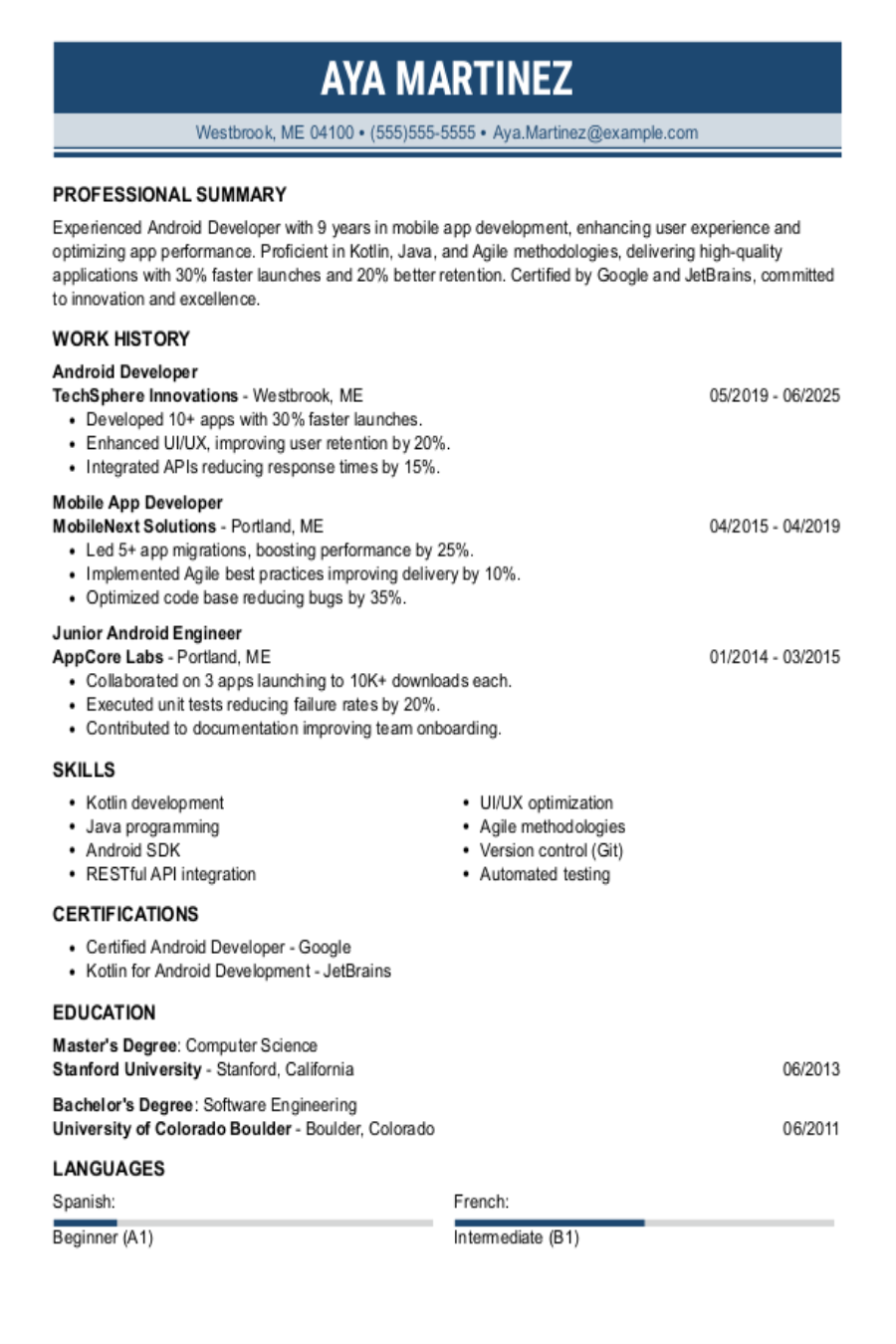 Android Developer Resume Examples & Templates (2025)