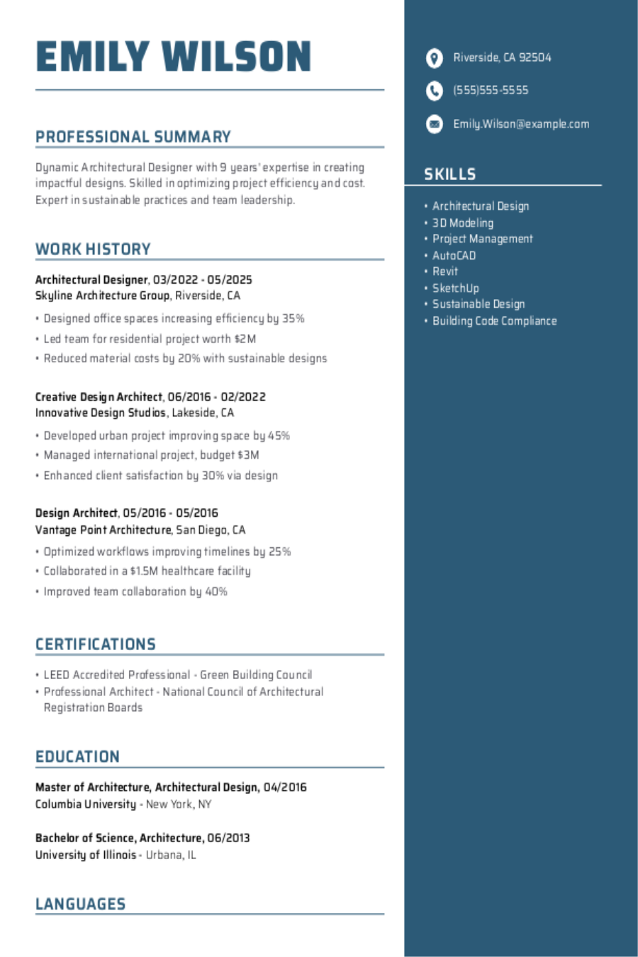 Architectural Designer Resume Examples & Templates