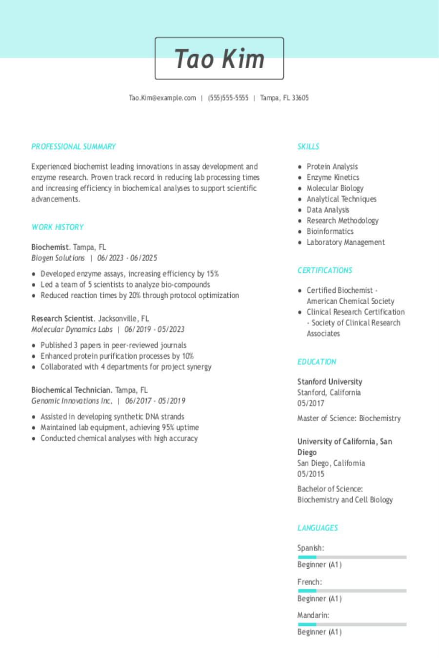 Biochemist Resume Examples & Templates (2025)