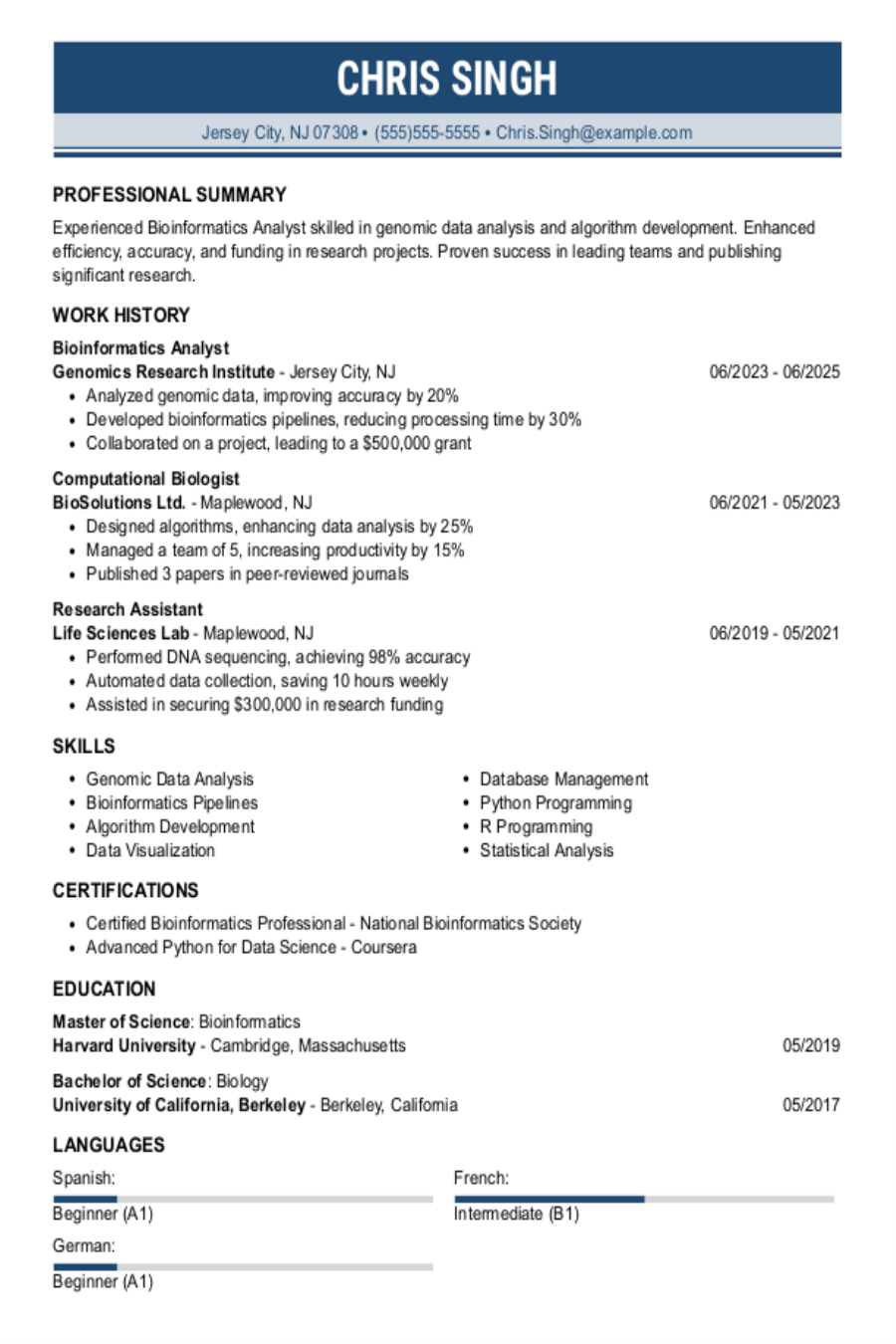 Bioinformatics Analyst Resume Examples & Templates