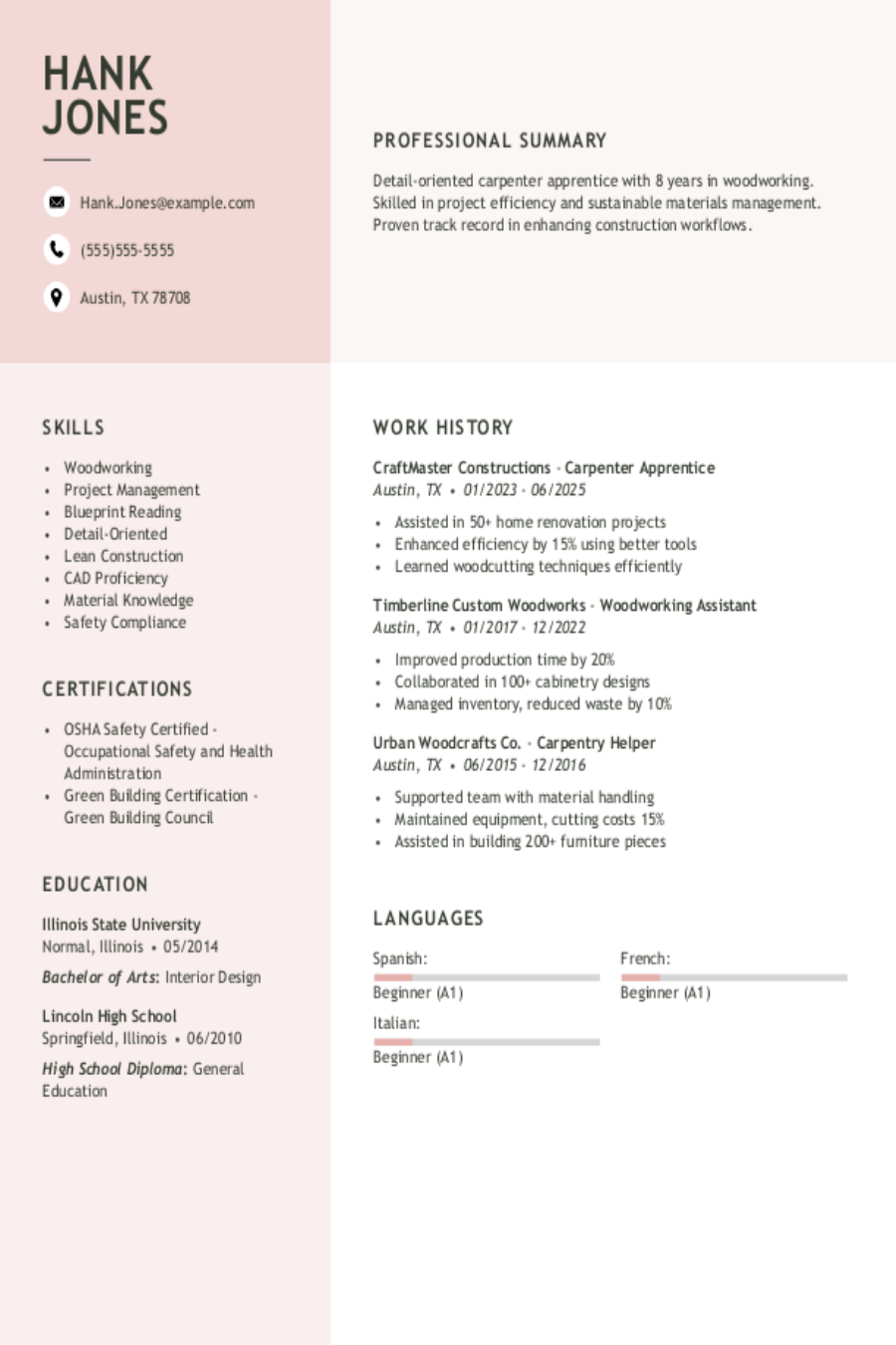 Carpenter Apprentice Resume Examples & Templates (2025)