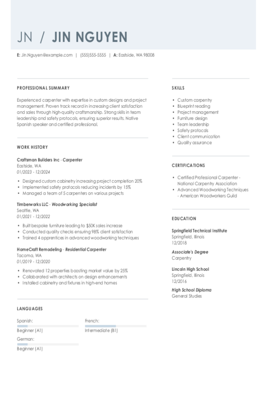 Carpenter Resume Examples & Templates