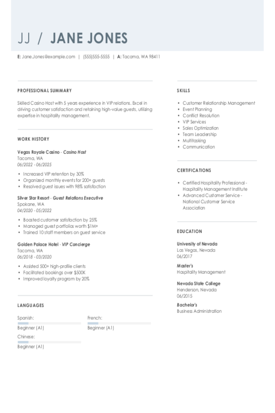 Casino Host Resume Examples & Templates (2025)