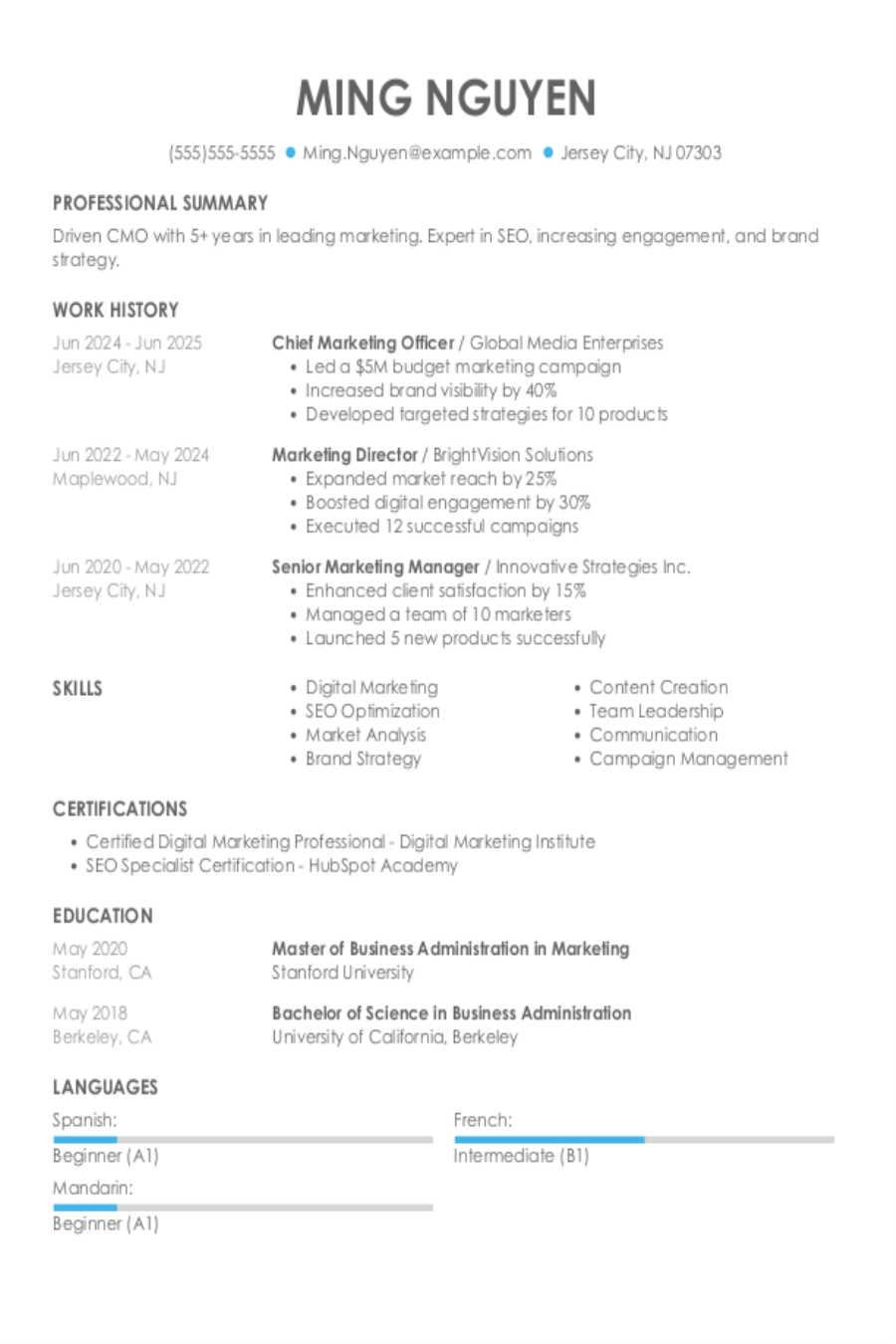 Chief Marketing Officer Resume Examples & Templates